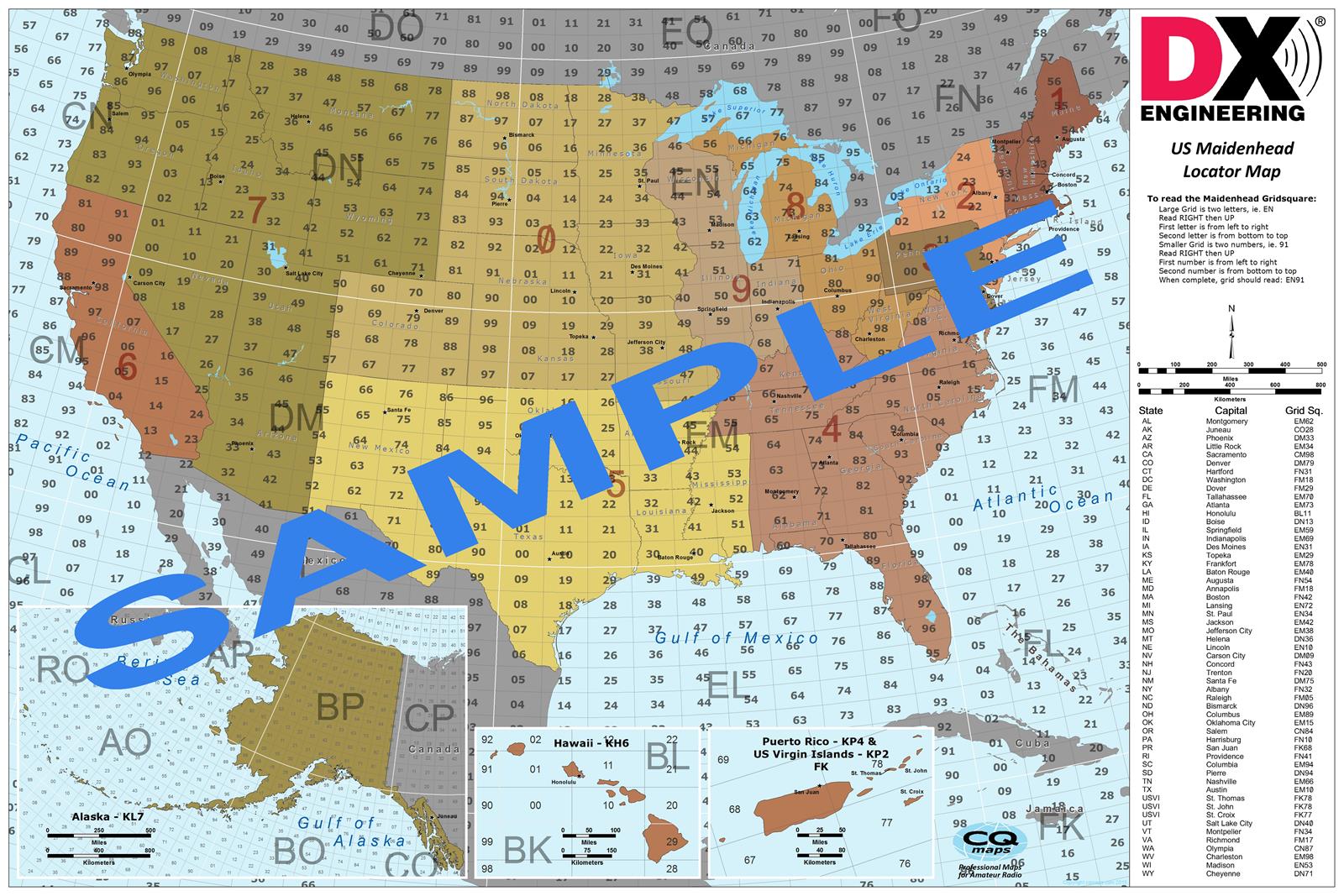 CQmaps USGHWP 24X36 DX And Grid Square Maps DX Engineering