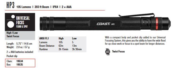 Coast Products HP3 Coast Products HP3 Universal Focusing Penlights | DX ...