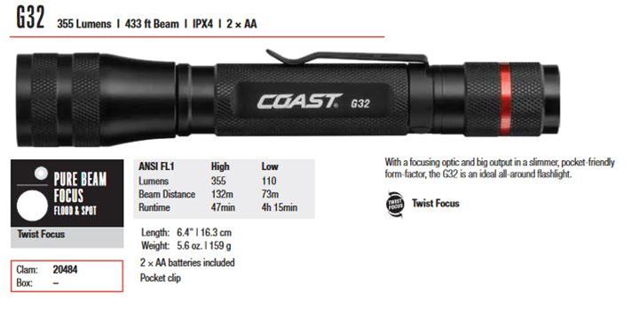 Coast Products G32 Coast Products G32 Pure Beam Focusing Flashlights ...