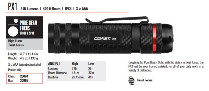 Coast Products PX1 Coast Products PX1 Pure Beam Focusing Flashlights ...
