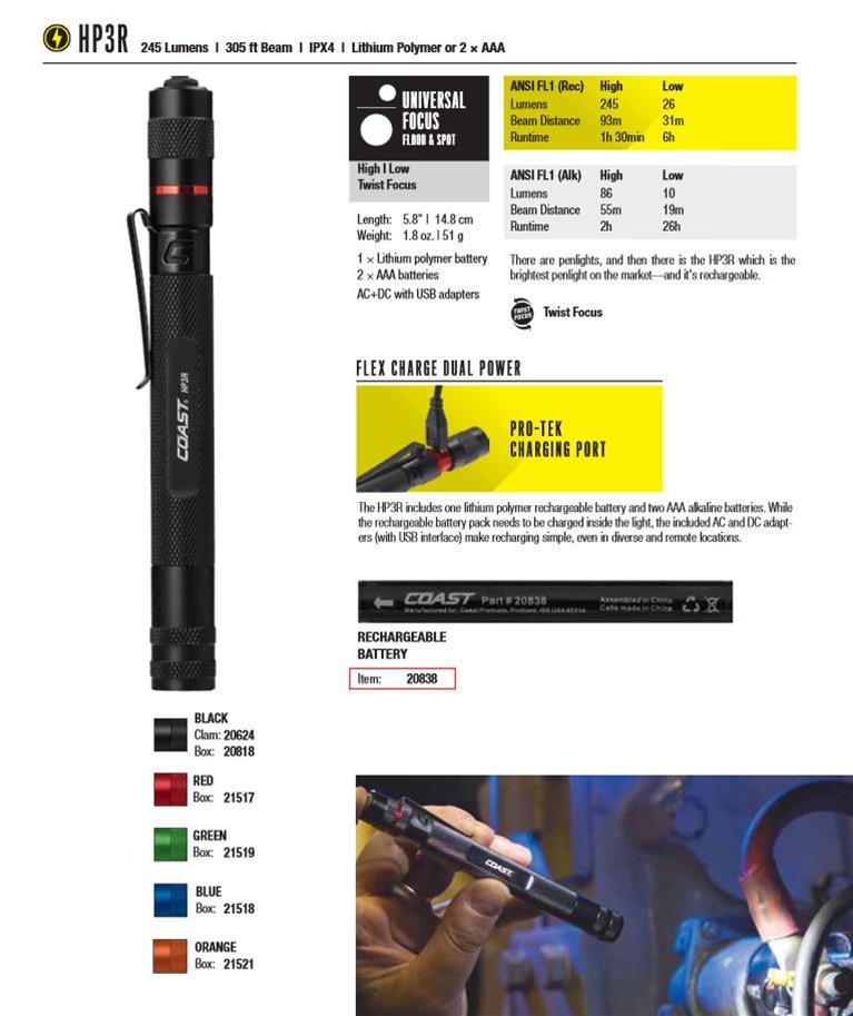 Coast Products HP3R Coast Products HP3R Rechargeable Focusing Penlights ...