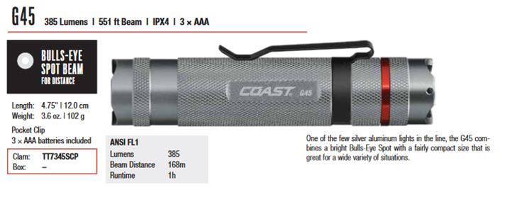 Coast Products G45 Coast Products G45 Bulls-Eye Spot Beam Flashlights ...