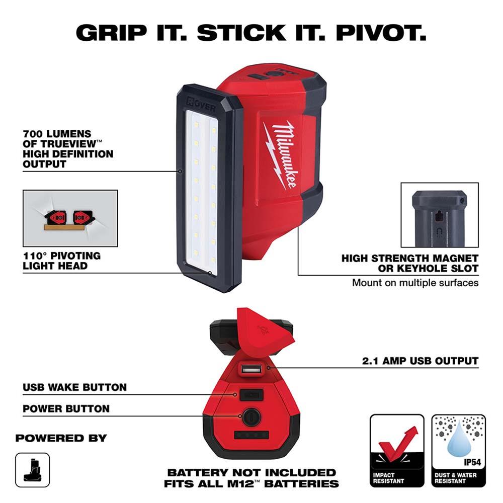Milwaukee Tool 2367 20 Milwaukee M12 ROVER Service and Repair Flood Light w USB Charging DX Engineering